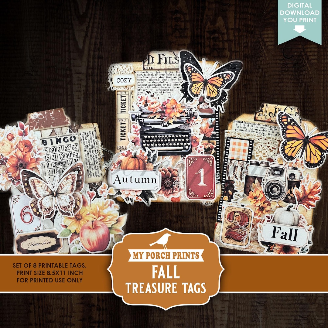 Fall Treasure Tags Kit, Junk Journal, Fussy Cuts, Autumn, Tag, Pumpkin ...