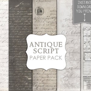 Antique Script, Paper Pack, Junk Journal, Scrapbook Paper, Printable ...