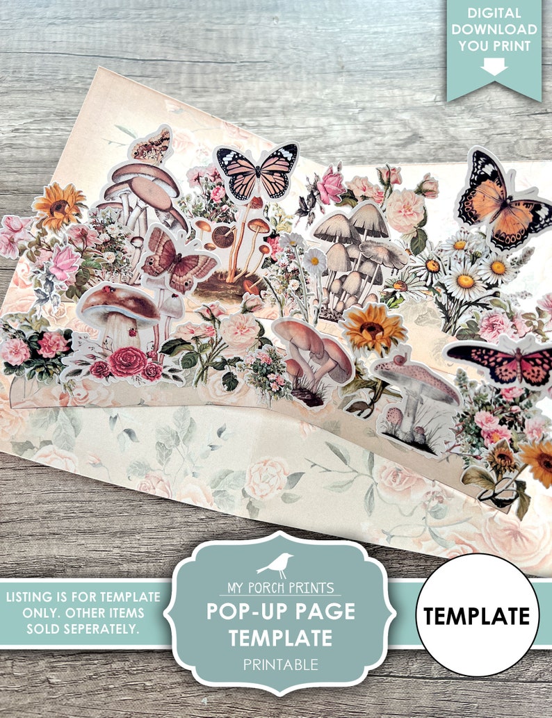 Junk Journal, Pop-up, Template, Pop Up, Wild, Mushrooms, Ink Saver, 3D ...