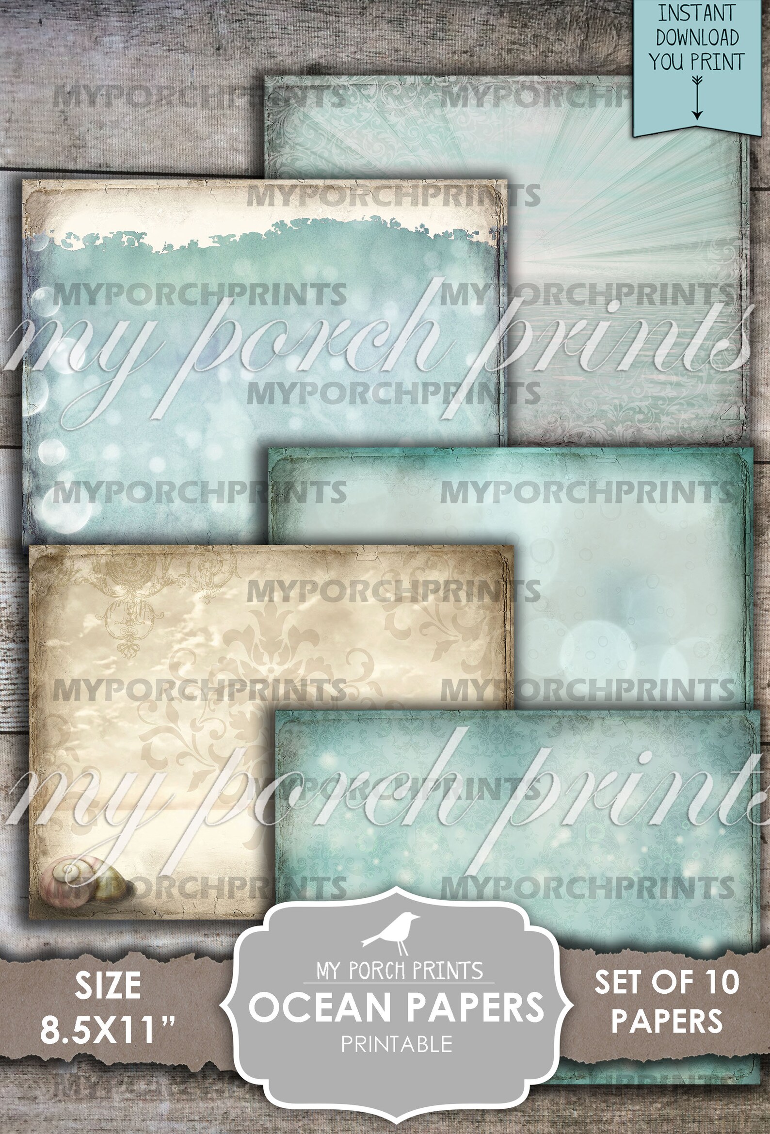 Junk Journal, Ocean Papers, Printable, Mermaid, Sea, Ocean, Paper ...