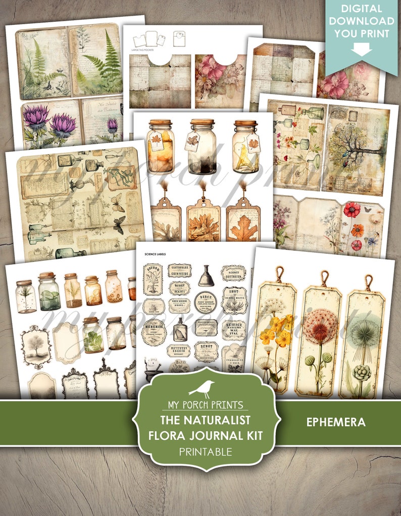 Junk Journal Kit, Naturalist, Flora, Flowers, Botanical, Nature, Edith ...