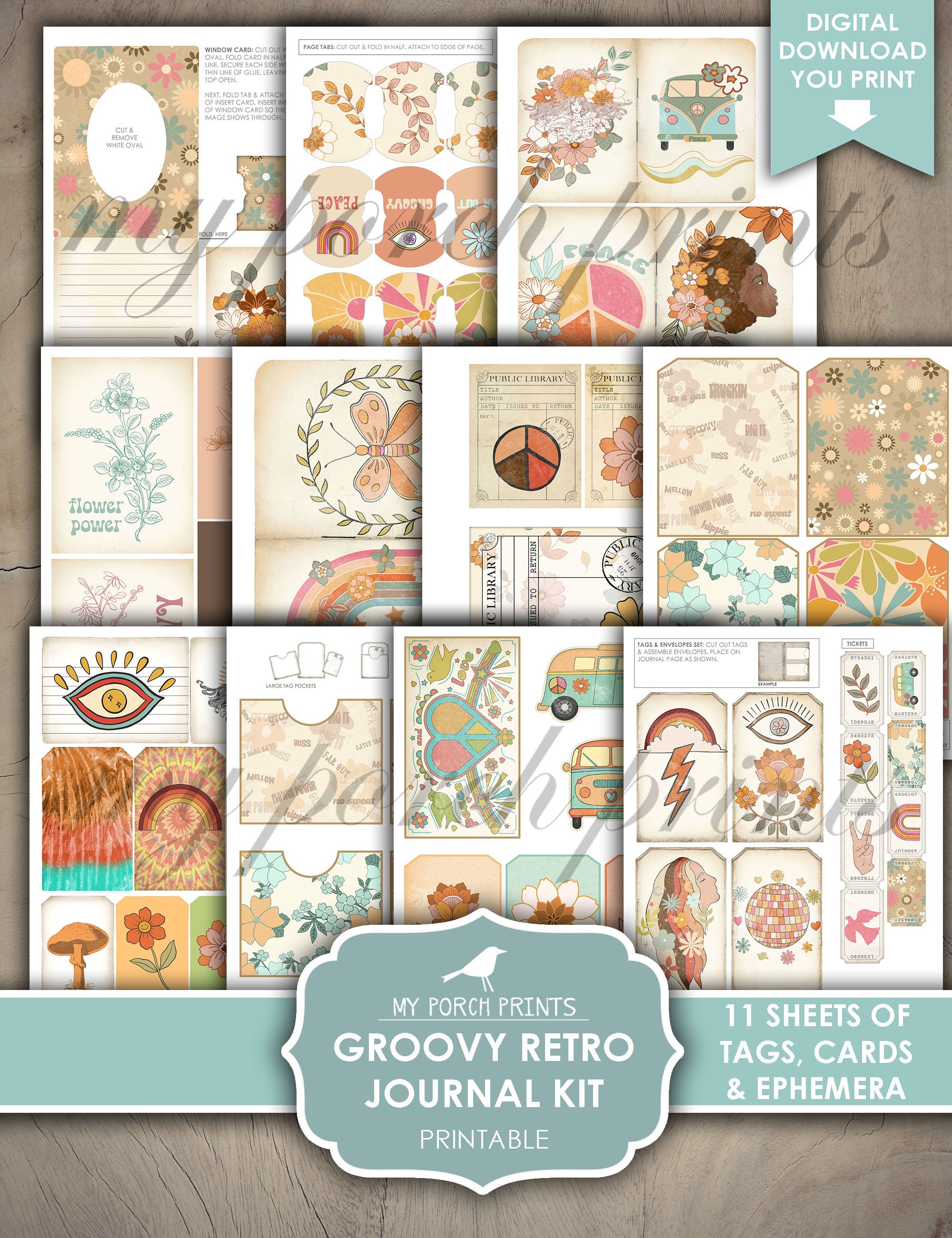 Junk Journal Kit Groovy Retro 60s 70s Hippie Hippy - Etsy