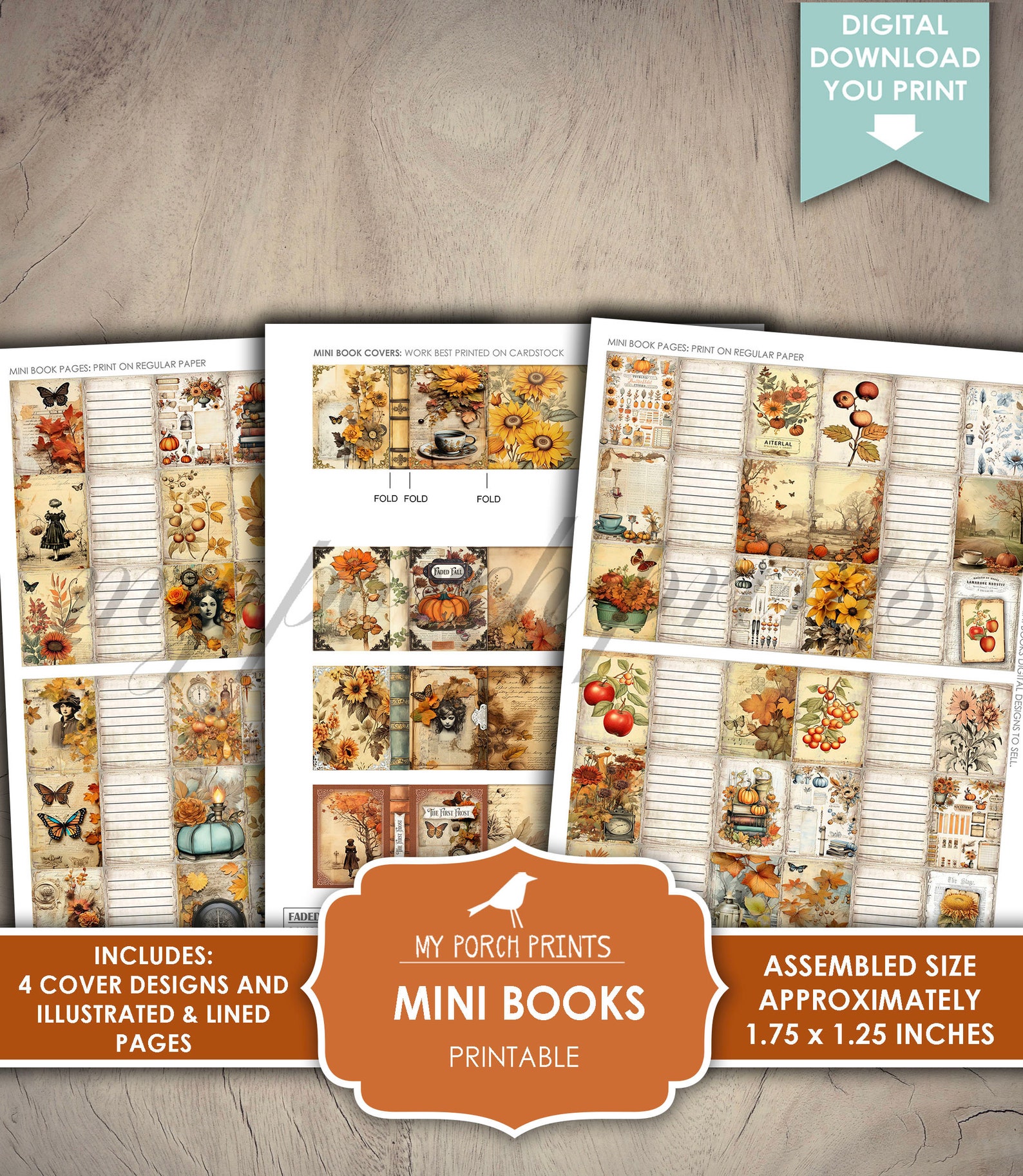 Faded Fall Mini Books, Autumn, Miniature, Book, Gothic, Sunflower ...
