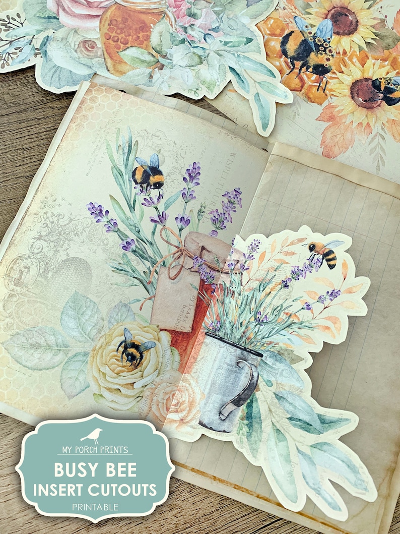 Junk Journal, Busy Bee, Insert Cutouts, Flower, Bee, 3D, Honey, Yellow ...