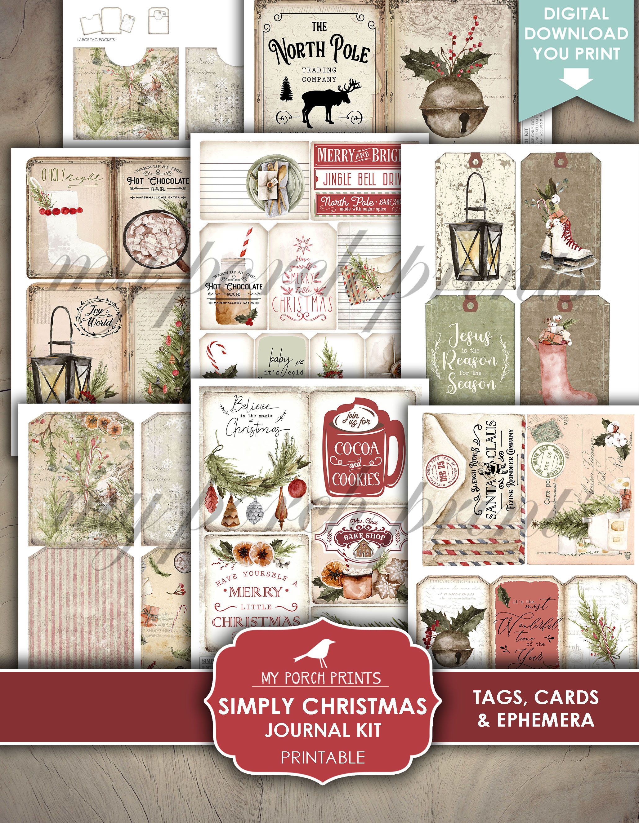 Junk Journal Simply Christmas Kit December Red Green - Etsy