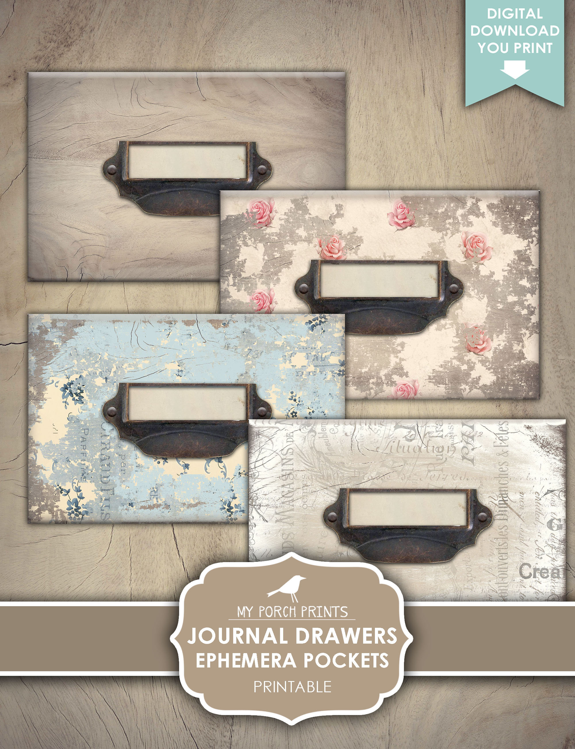 Journal, Drawers, Pockets, Junk Journal, Ephemera, Shabby, Pink, Blue ...