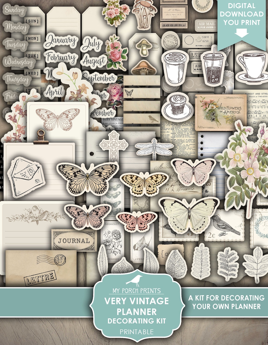 Junk Journal, Very Vintage, Planner, Decorating, Kit, Bullet Journal ...