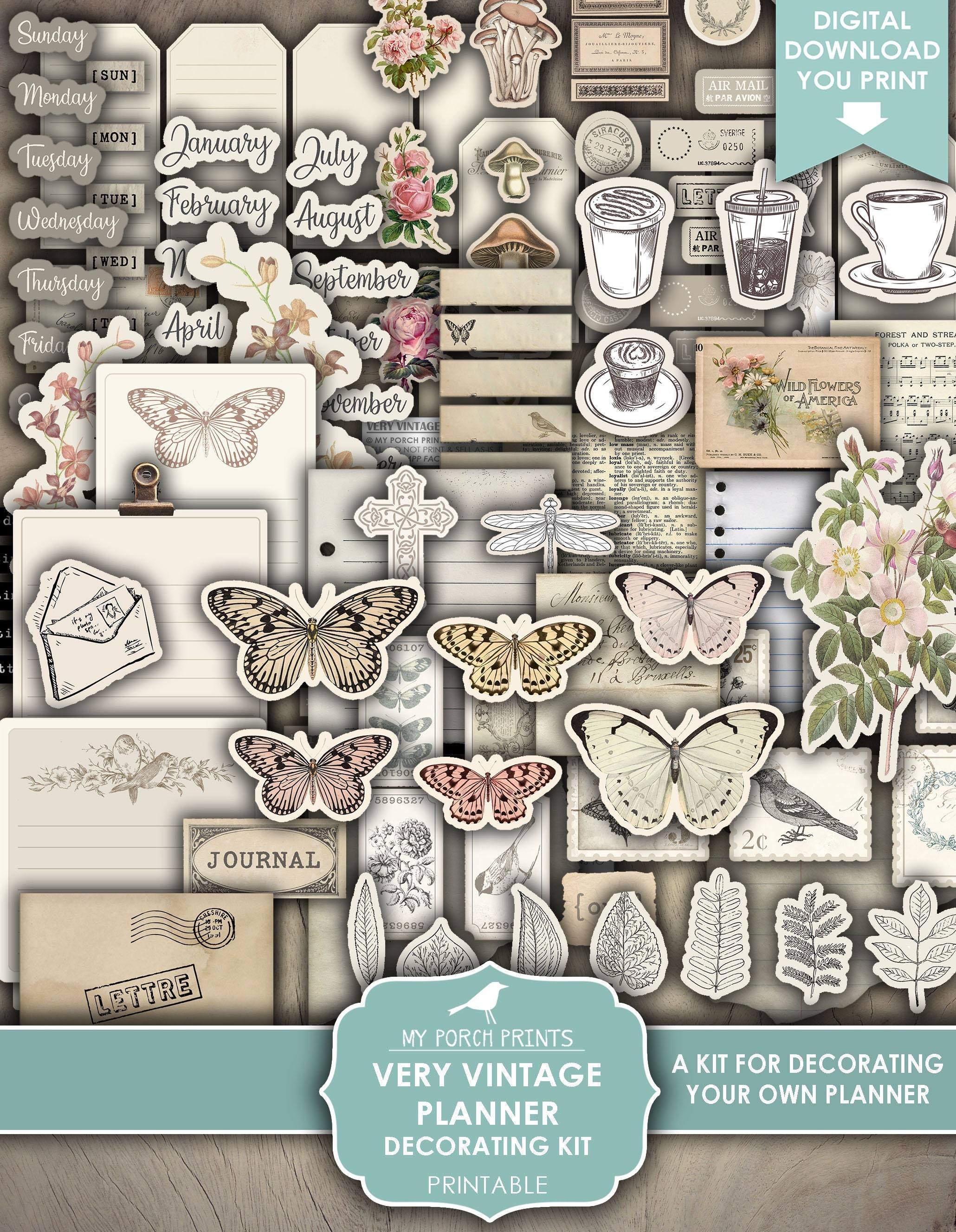 Junk Journal, Very Vintage, Planner, Decorating, Kit, Bullet Journal ...