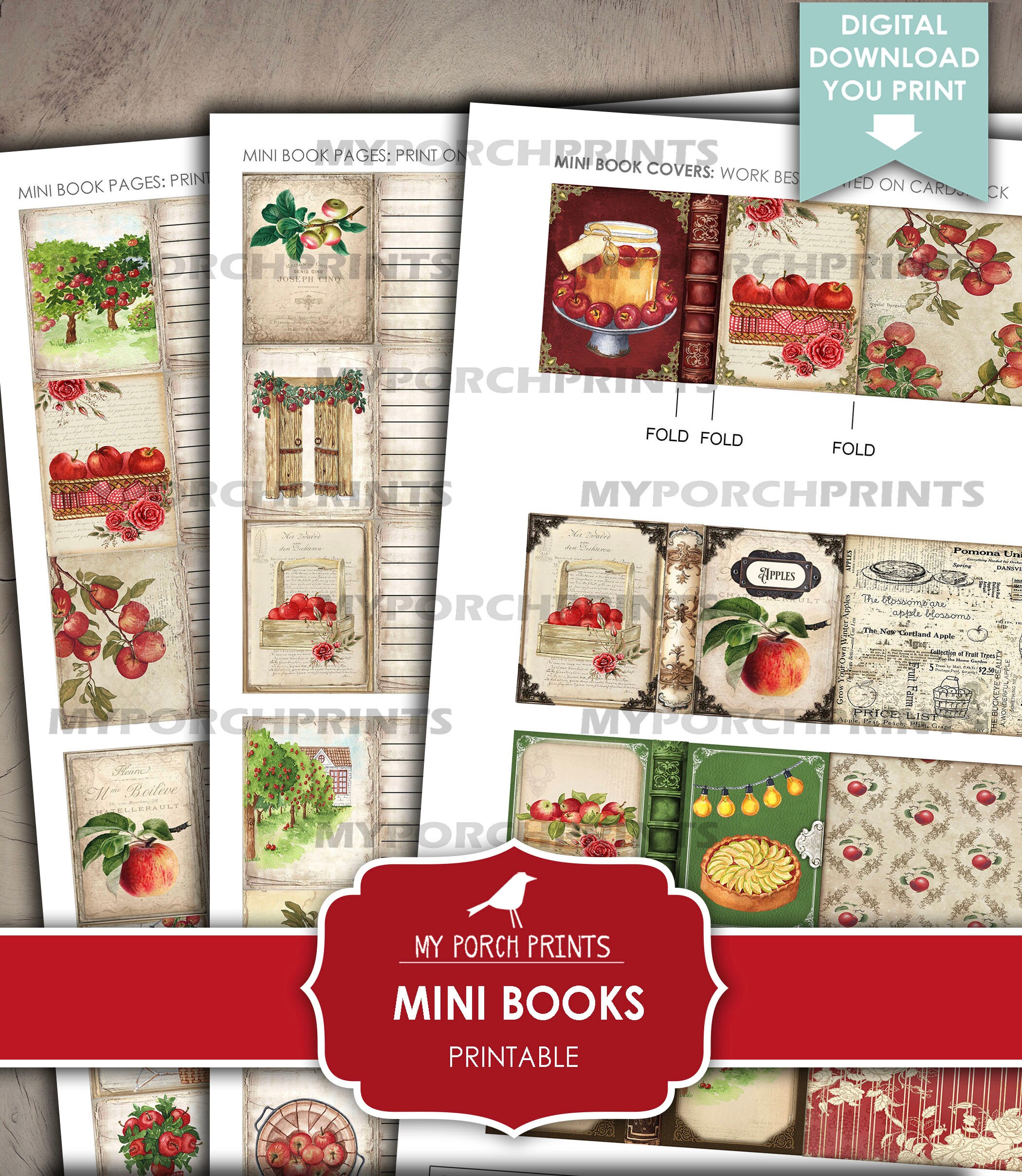 Mini Books, Junk Journal, Apple, Picking, Fall, Apples, Red, Orchard ...