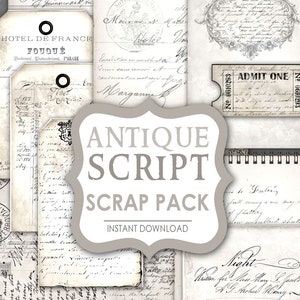 Antique Script, Scrap Pack, Junk Journal Kit, Handwriting, Black ...
