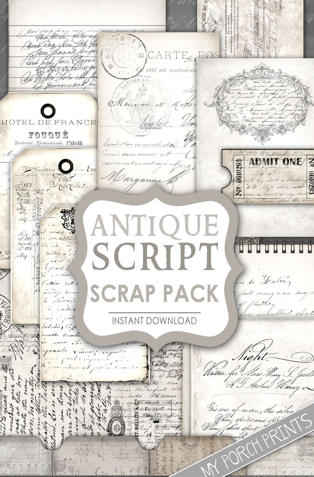 Antique Script Scrap Pack Junk Journal Kit Handwriting | Etsy