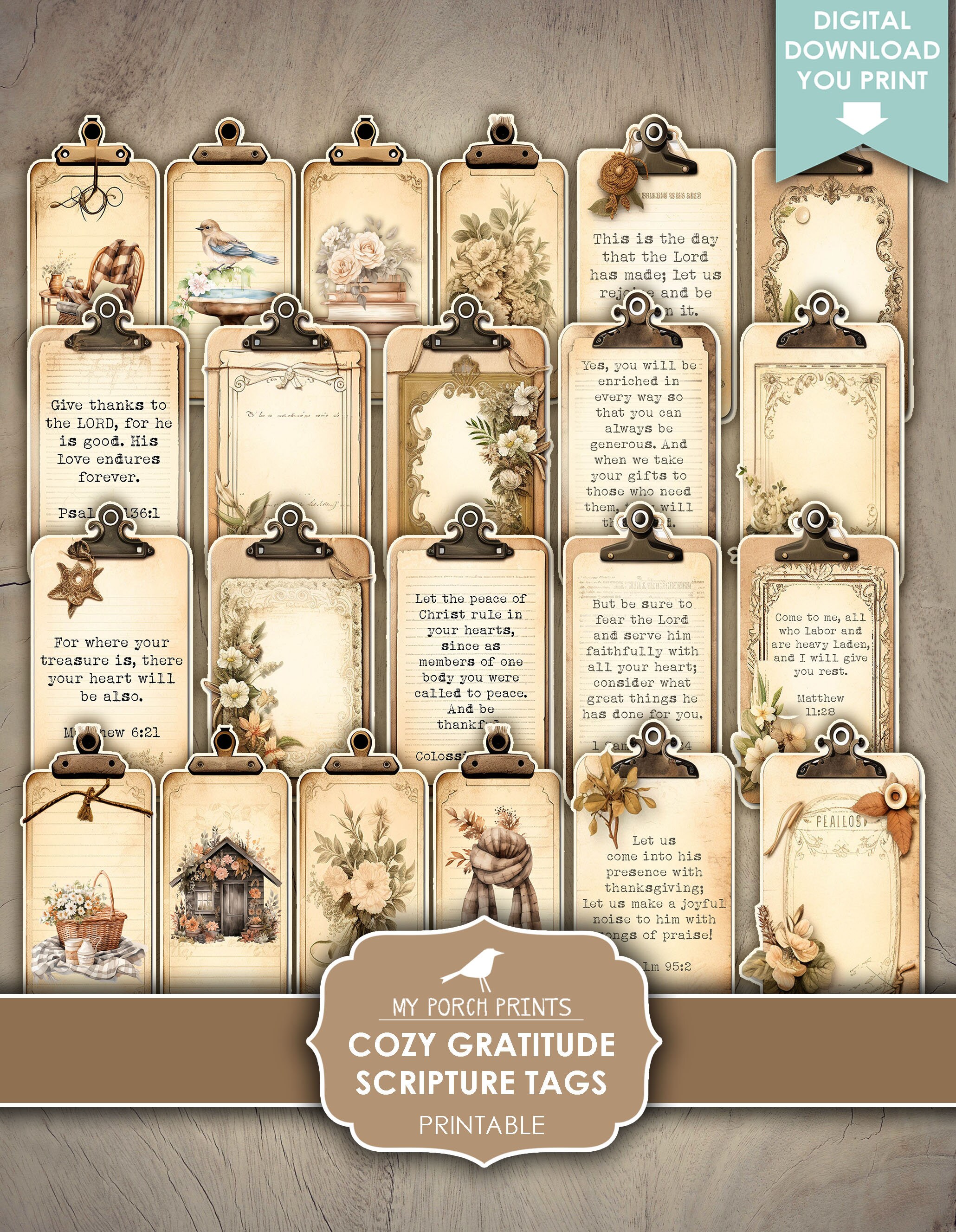Cozy Gratitude Scripture Tags, Junk Journal, Thanksgiving, Cozy, Tag ...