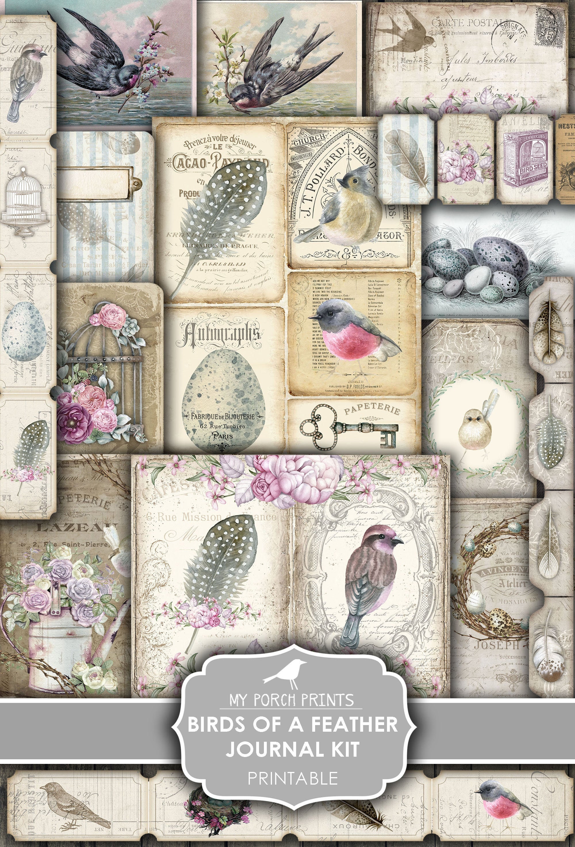 Journal Kit Scrapbooking Journal Junk Journal Pack Birds and Bees and ...