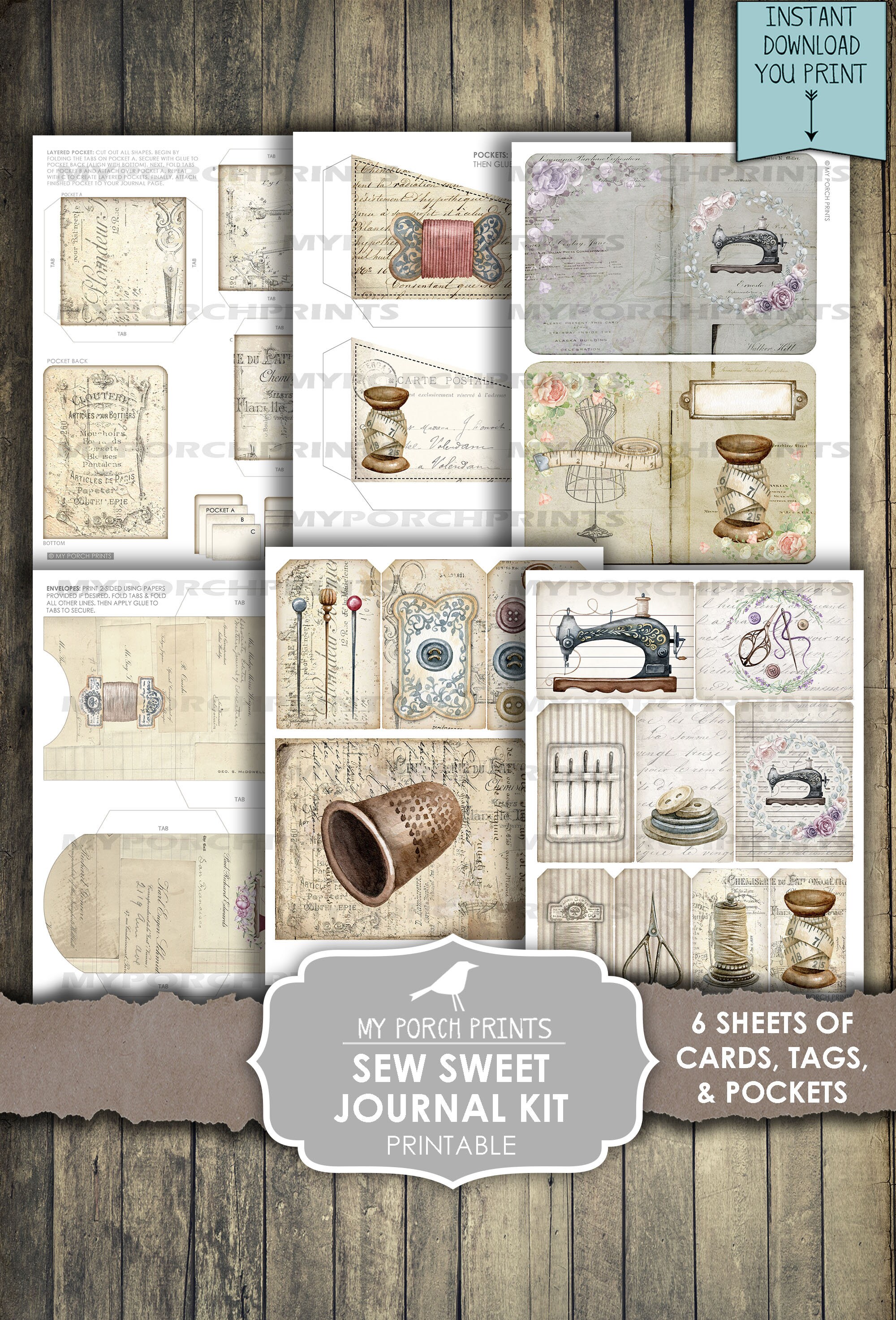 Junk Journal Kit Sew Sweet Sewing Vintage Sew Pin My - Etsy