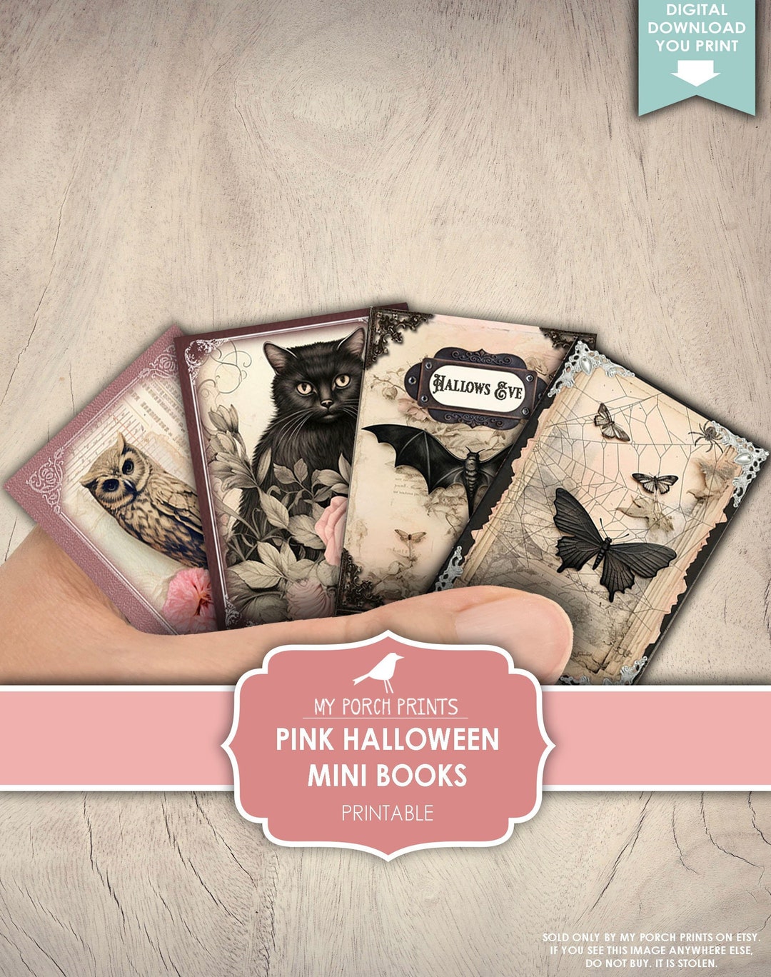 Pink Halloween Mini Books, Junk Journal, Witch, Magic, Miniature ...