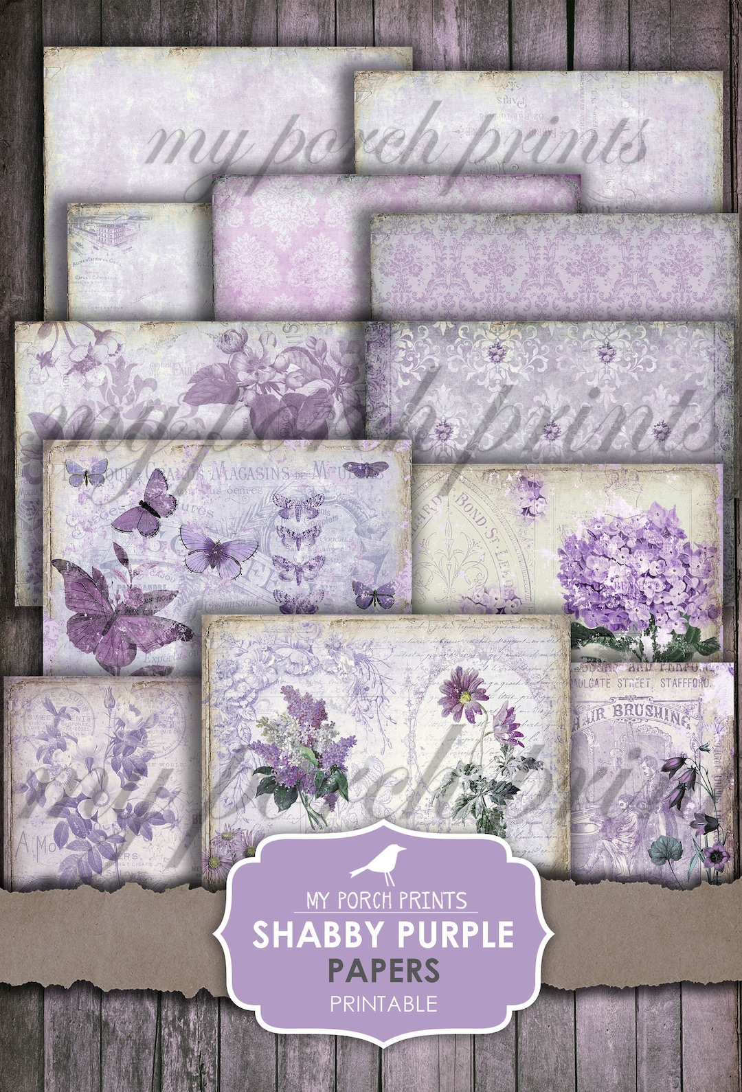 Junk Journal, Shabby, Purple, Papers, Collage Sheets, Printable Paper ...