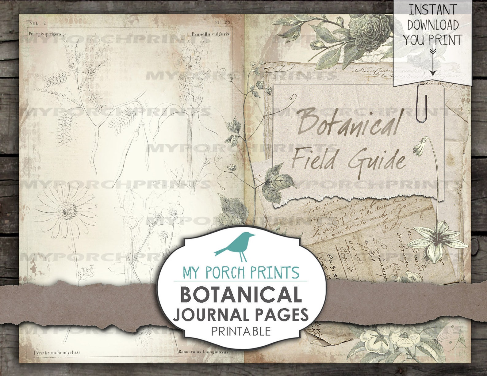 Botanical Junk Journal Pages, Field Guide, Junk Journal Kit, Herb Lore ...