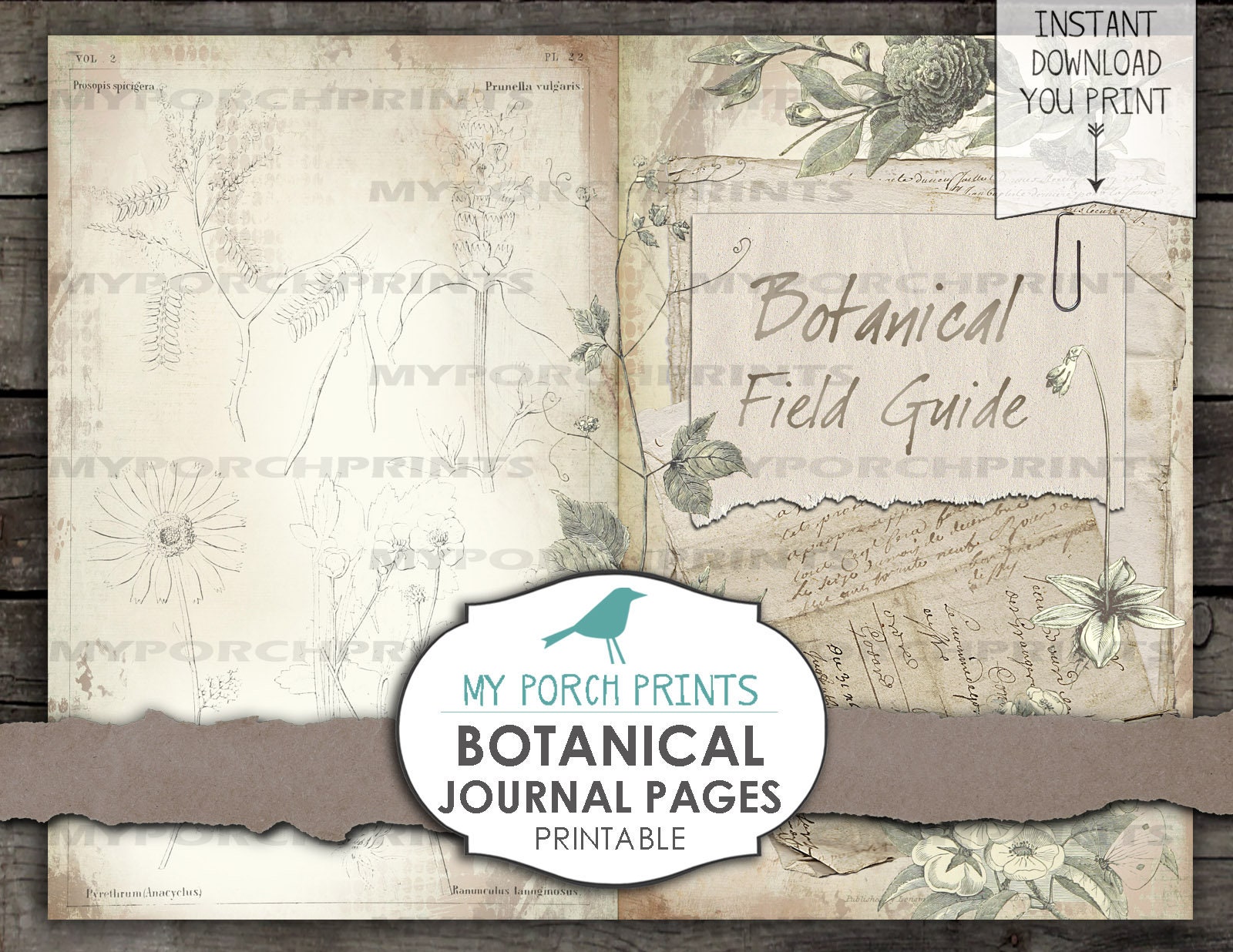 Botanical Junk Journal Pages Field Guide Junk Journal Kit | Etsy