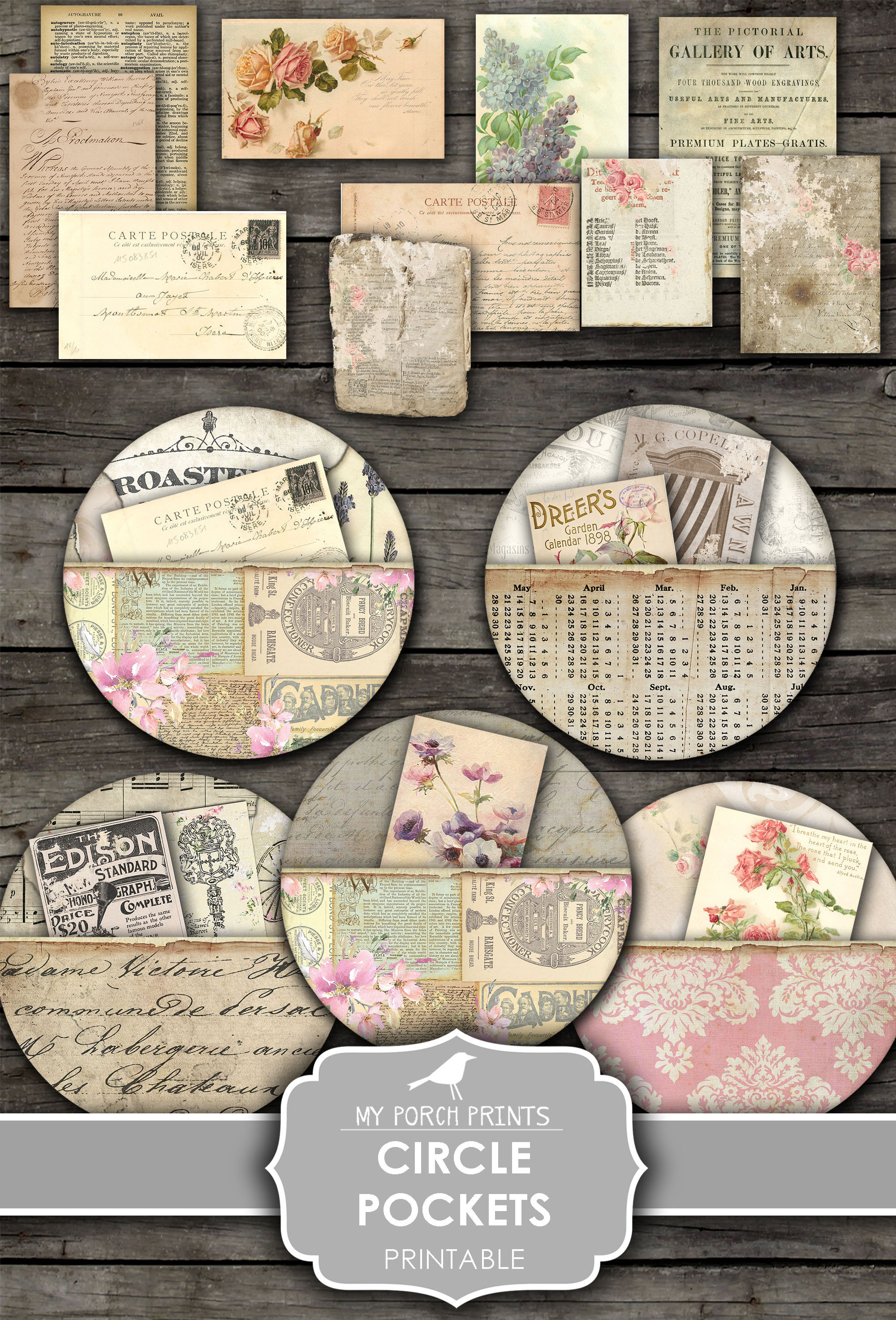 Circle Pockets, Junk Journal, Kit, Printable, Paper, Craft Kit ...