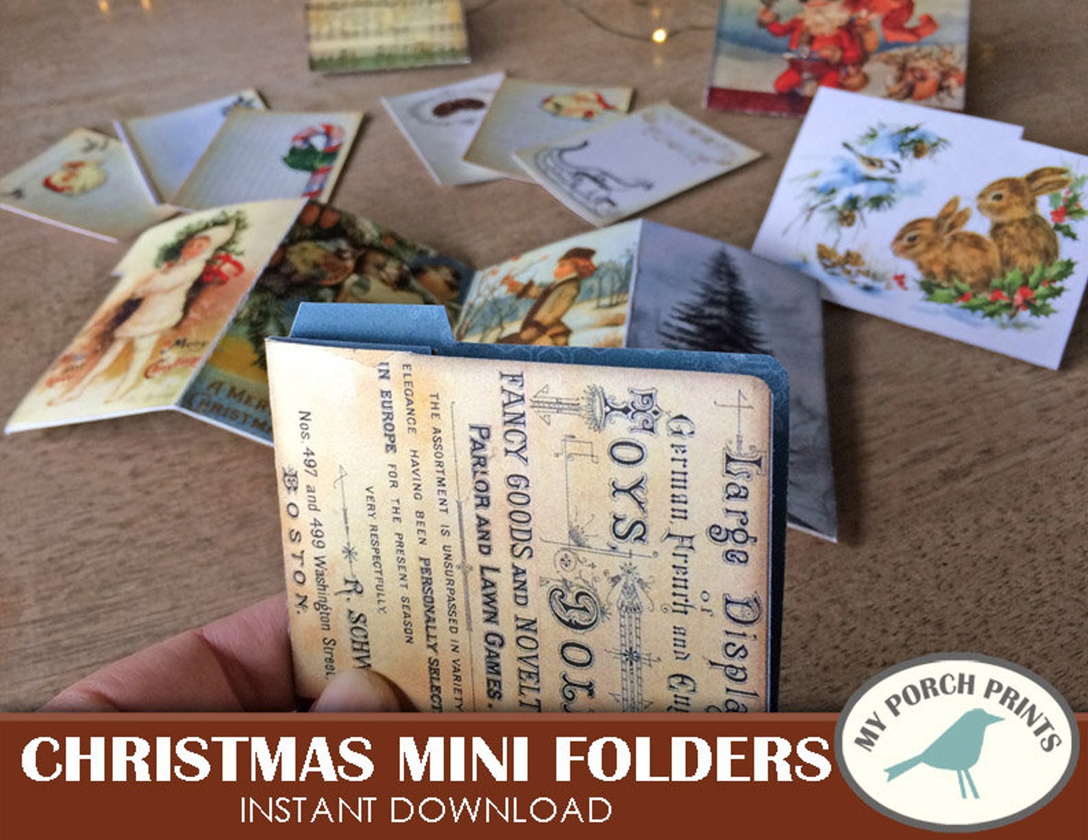 Christmas Mini File Folders, Scrapbook Kit, Junk Journal Kit, Notecards ...