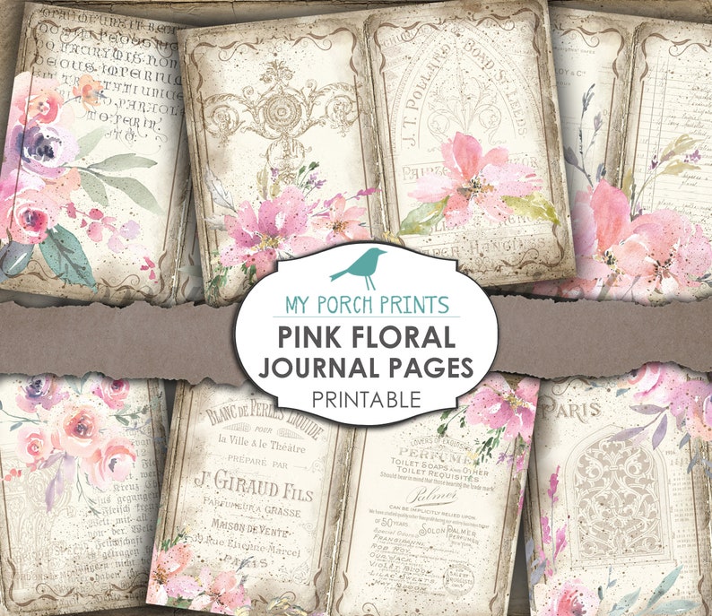 Pink Floral Journal Pages Junk Journal Kit Papers | Etsy