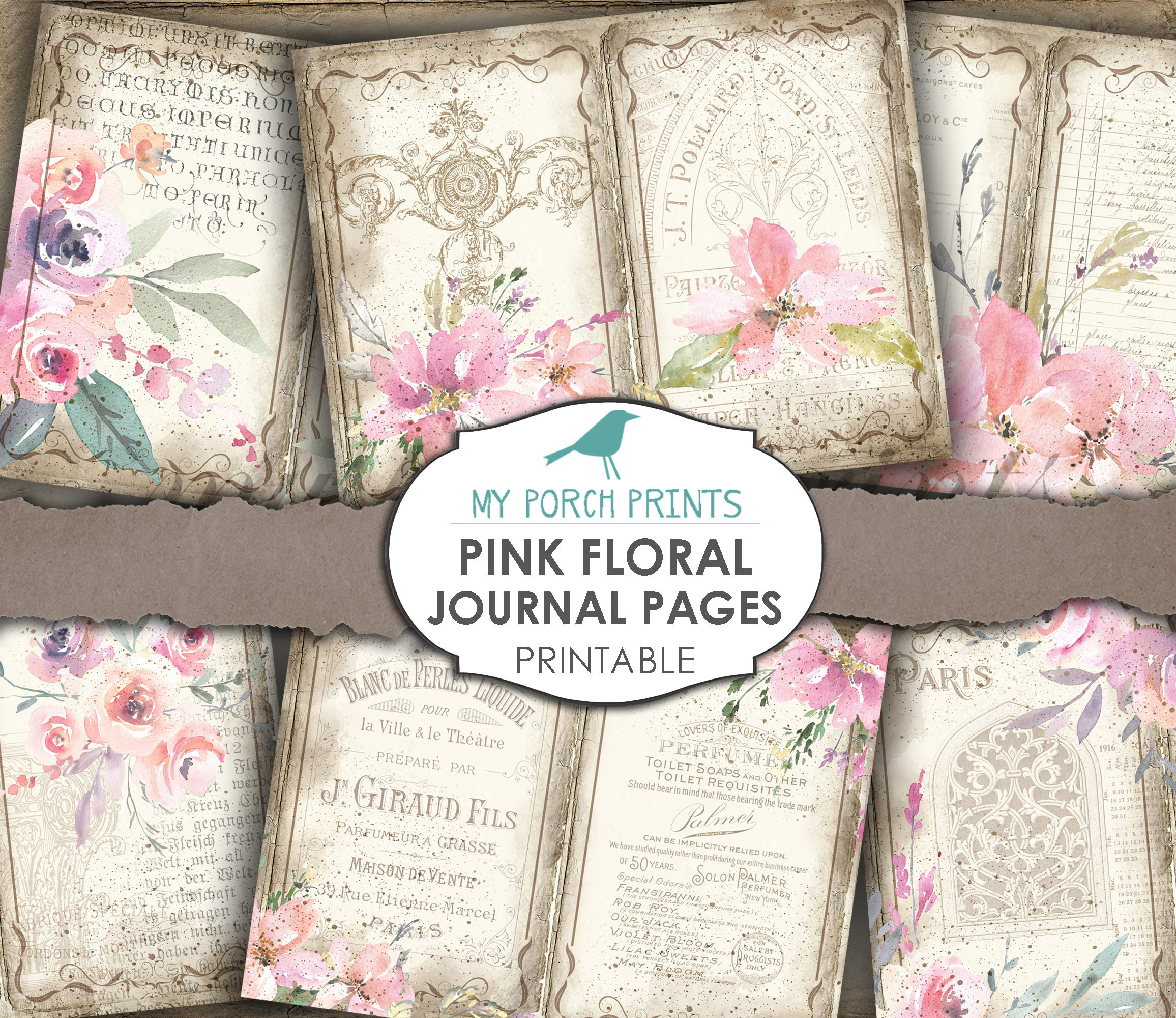Pink Floral Journal Pages Junk Journal Kit Papers - Etsy