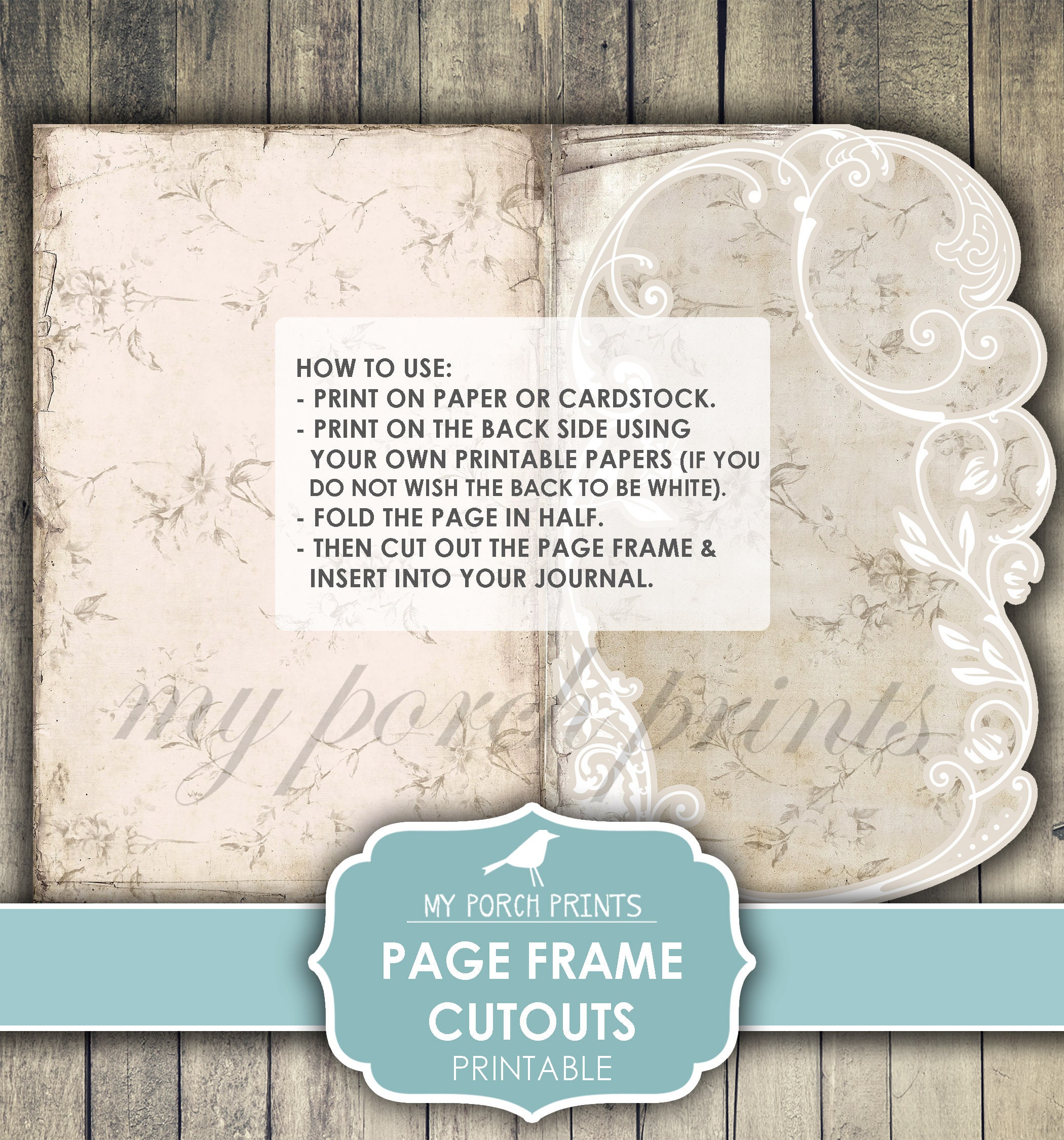 Junk Journal, Page Frame Cutouts, Insert, Decorative Design, Paper ...