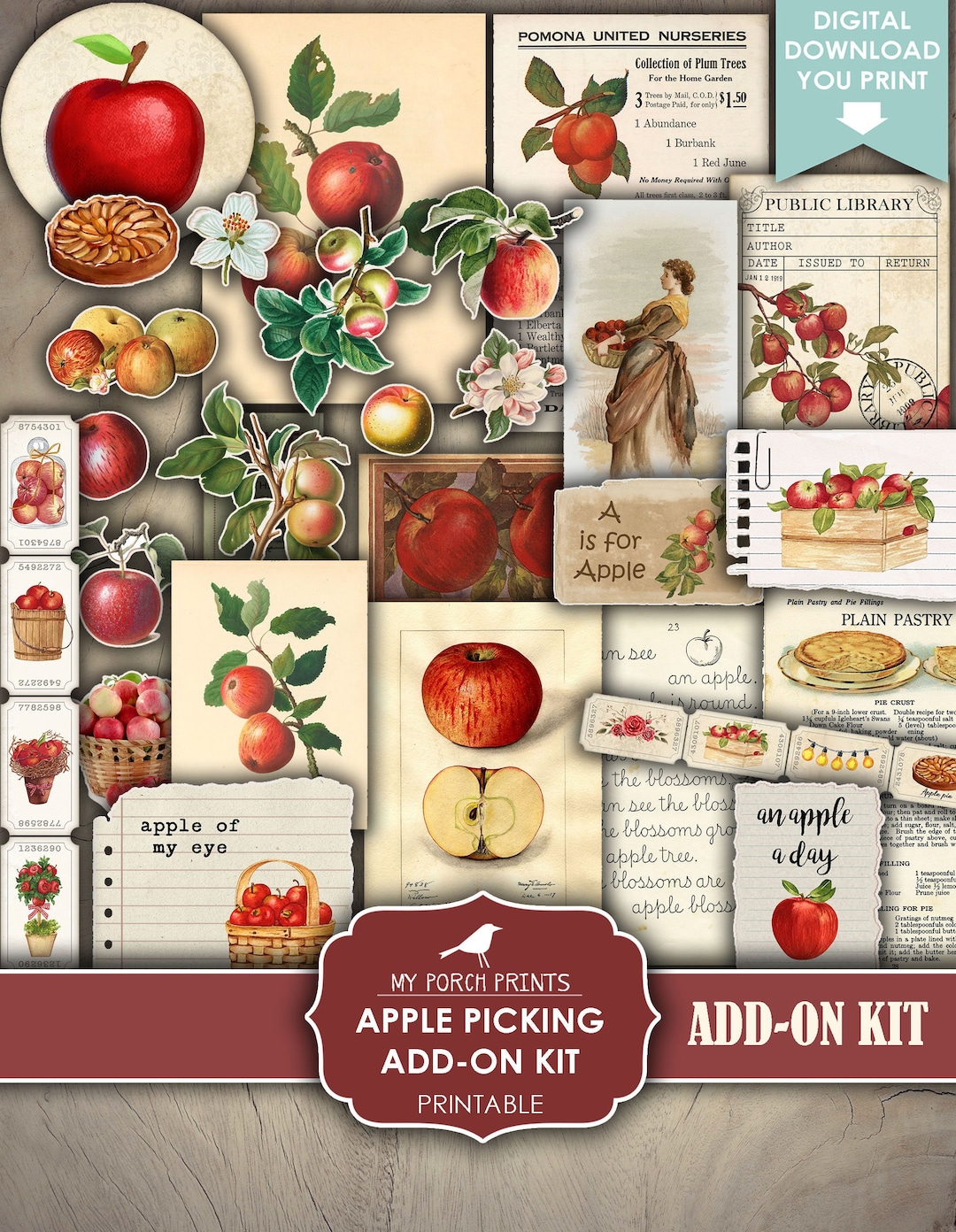 Apple Picking, ADD-ON KIT, Junk Journal, Apples, Fall, Autumn, Red ...