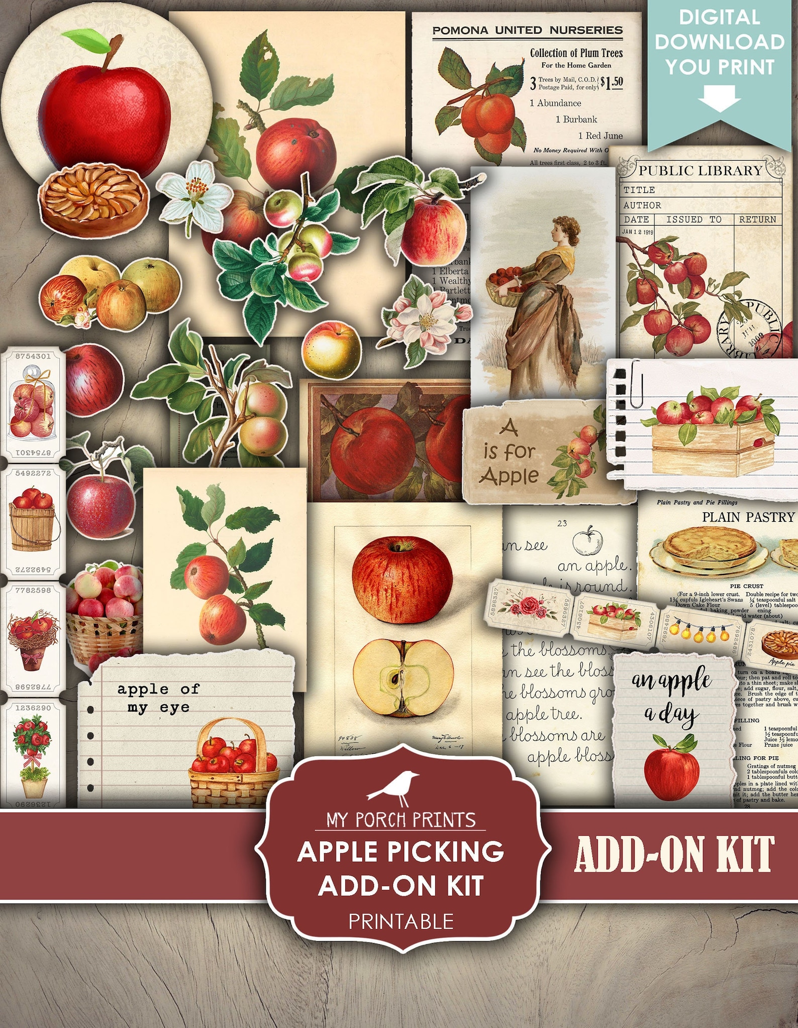 Apple Picking, ADD-ON KIT, Junk Journal, Apples, Fall, Autumn, Red ...