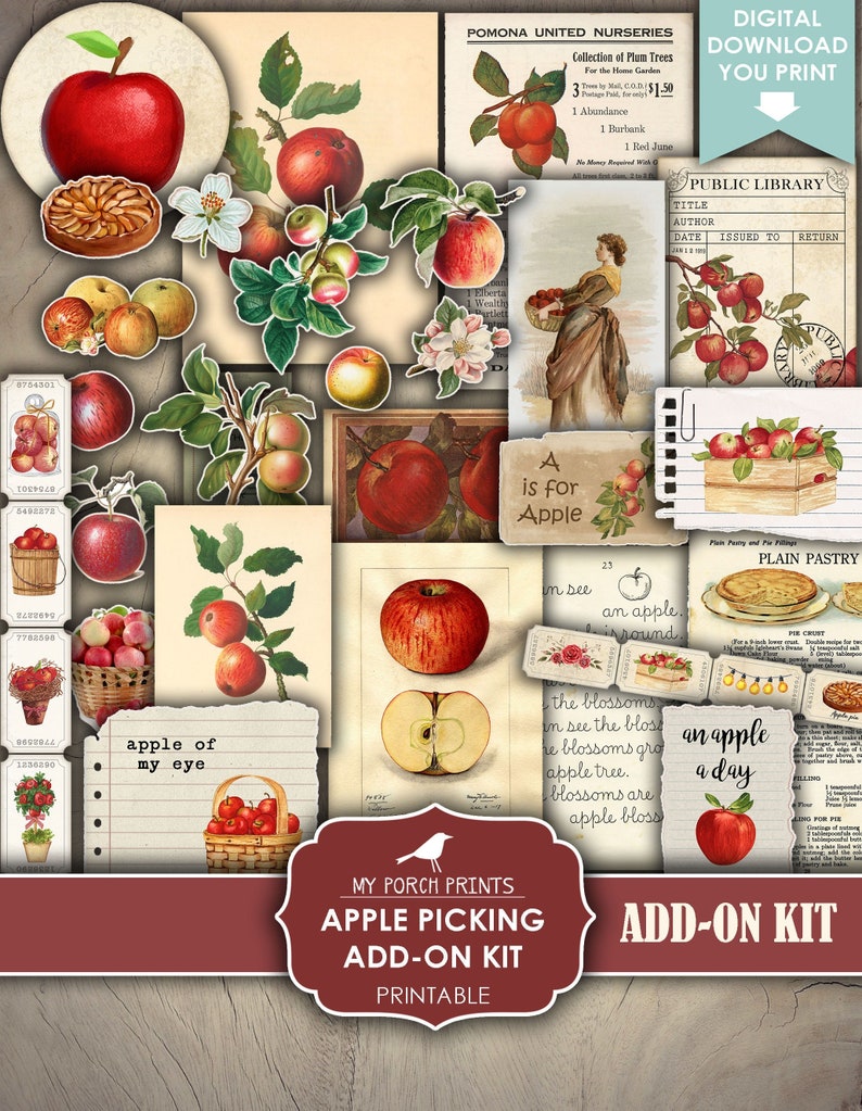 Apple Picking, ADD-ON KIT, Junk Journal, Apples, Fall, Autumn, Red ...