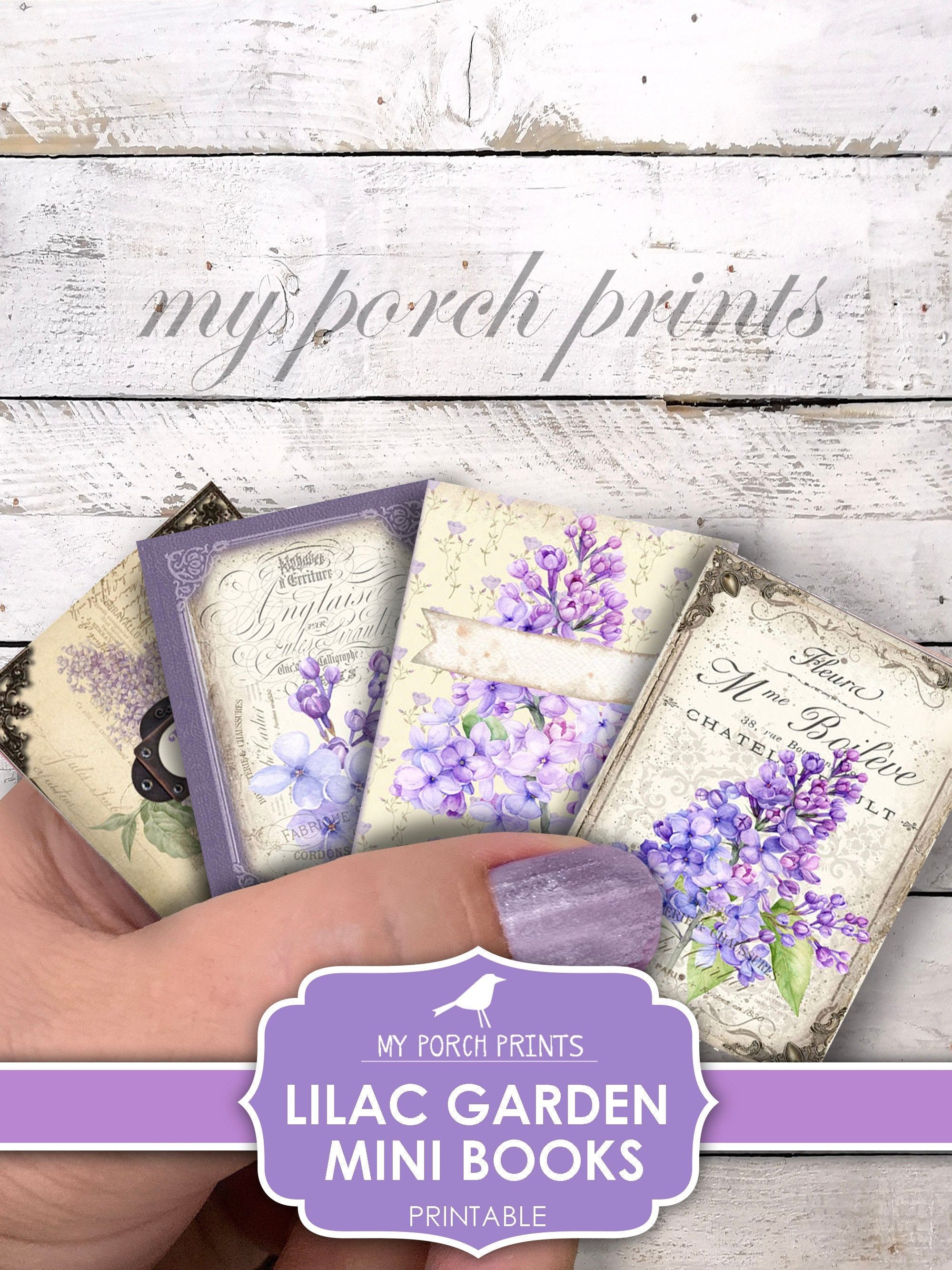 Mini Books, Lilac Garden, Junk Journal, My Porch Prints, Spring, Purple ...