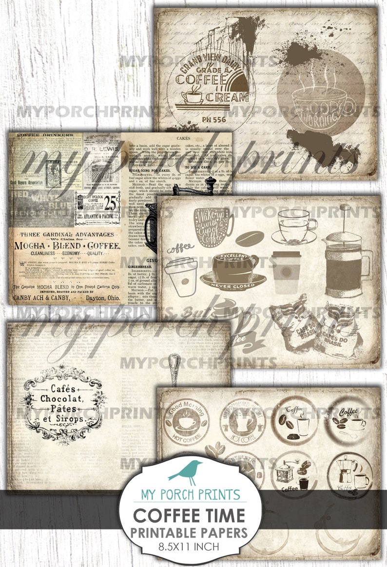 Coffee Time Printable Papers Collage Sheet Journal Page | Etsy