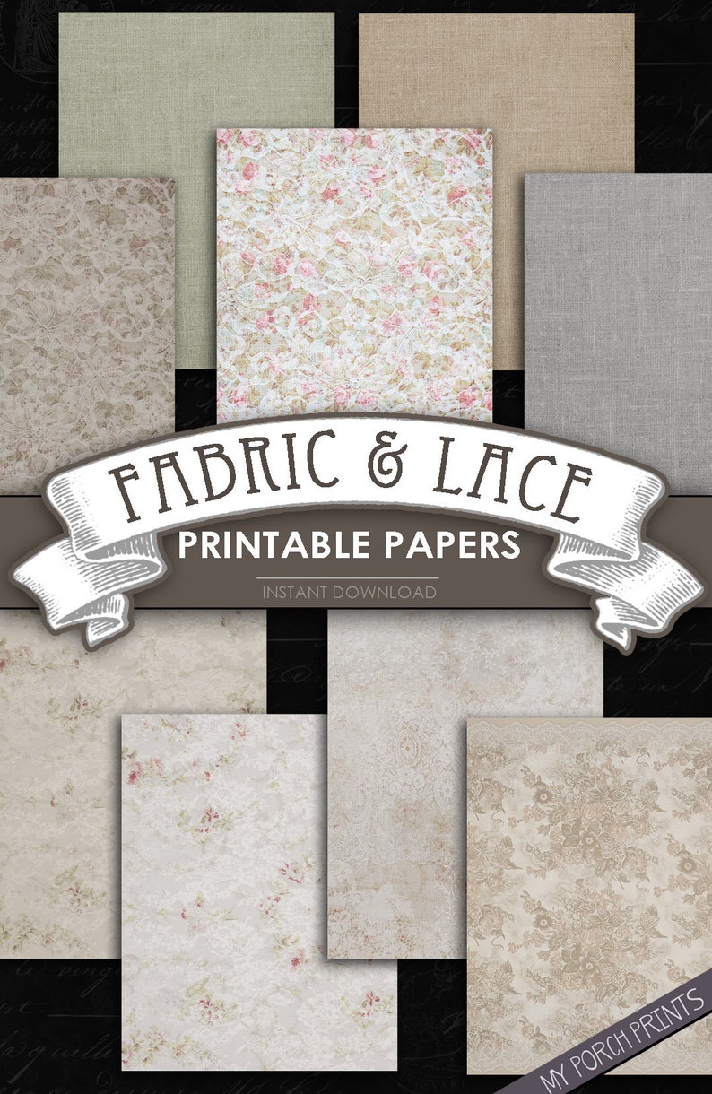 Fabric & Lace, Printable Paper, Junk Journal, Scrapbook Paper, 8.5 ...