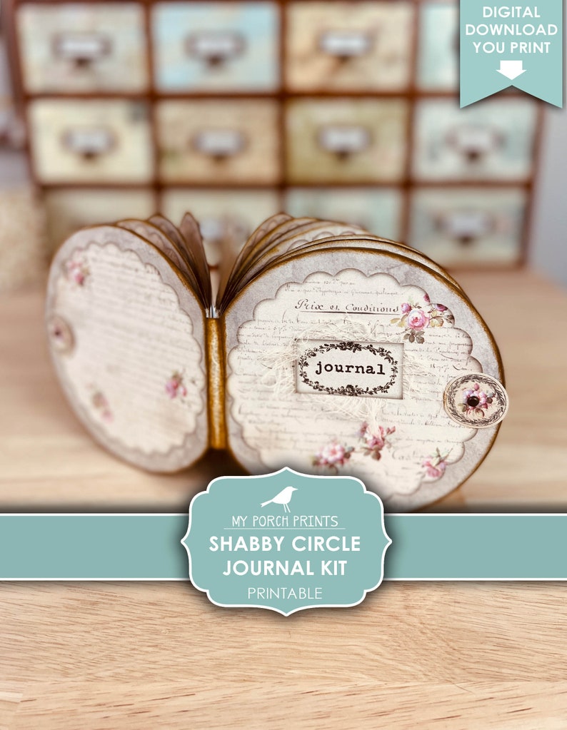 Shabby Circle Junk Journal Kit, Round Script No-sew Circular Handmade ...