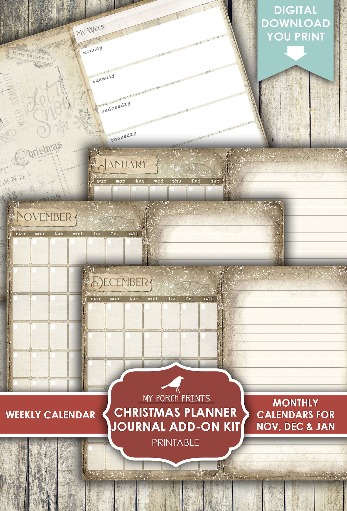 Christmas Junk Journal Planner Add on Kit December Daily - Etsy