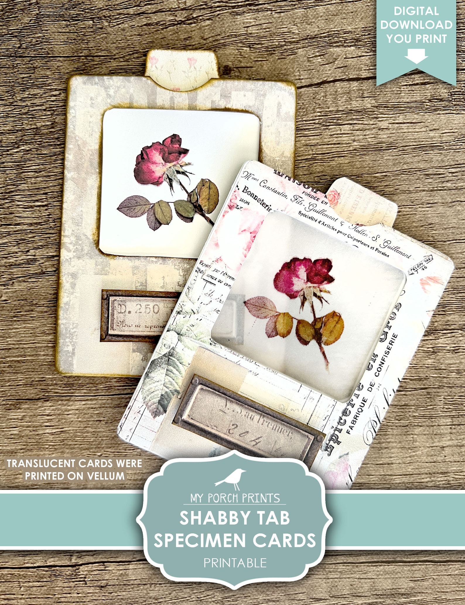 Junk Journal, Specimen Cards, Shabby, Tab, Roses, Butterflies, Clear ...