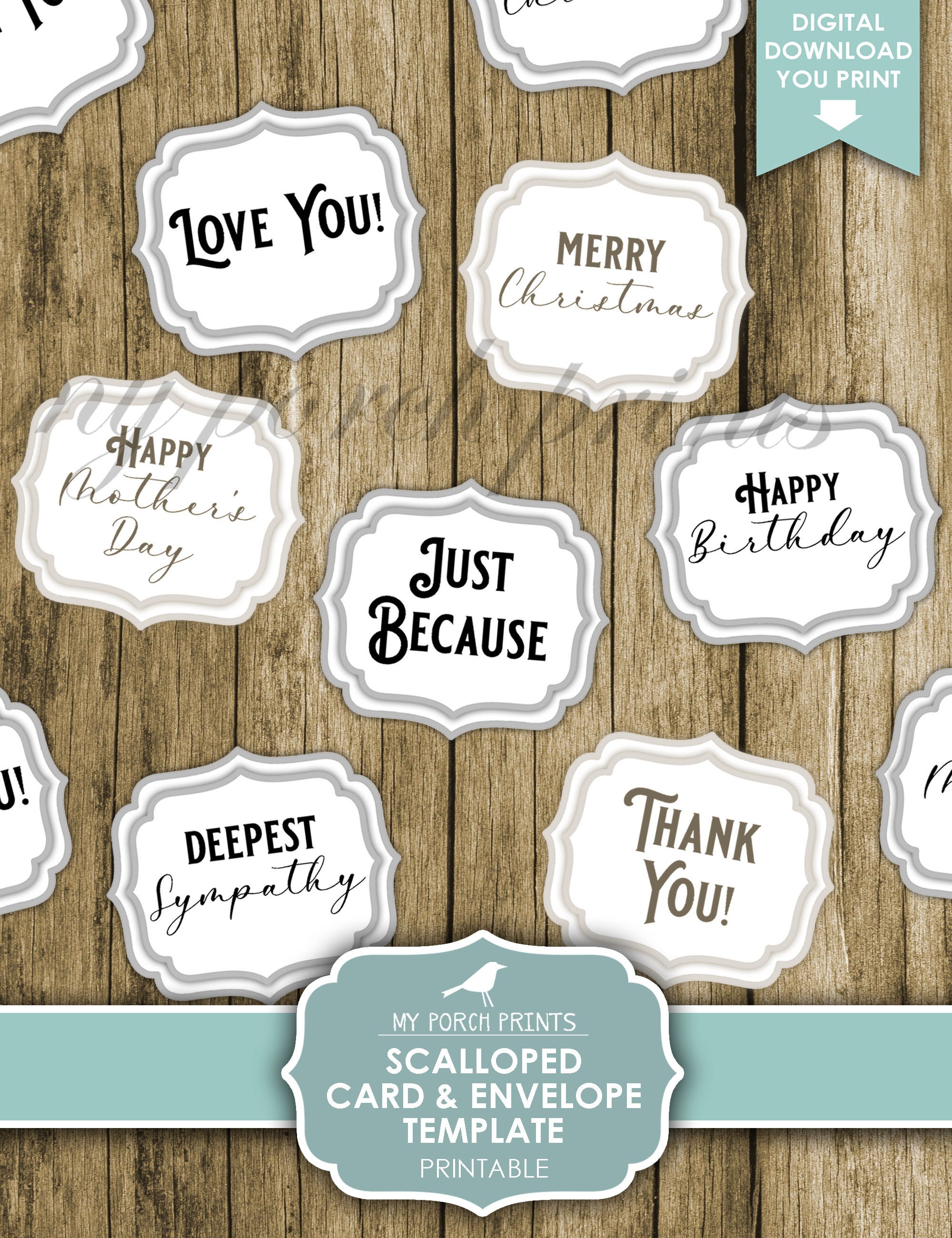 Scalloped Greeting Card Kit, Envelopes, Template, Junk Journal, Ink ...
