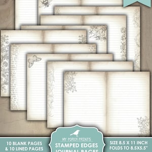 Junk Journal, Stamped Edges, Journal Pages, Plain, Blank, Lined, Ruled ...