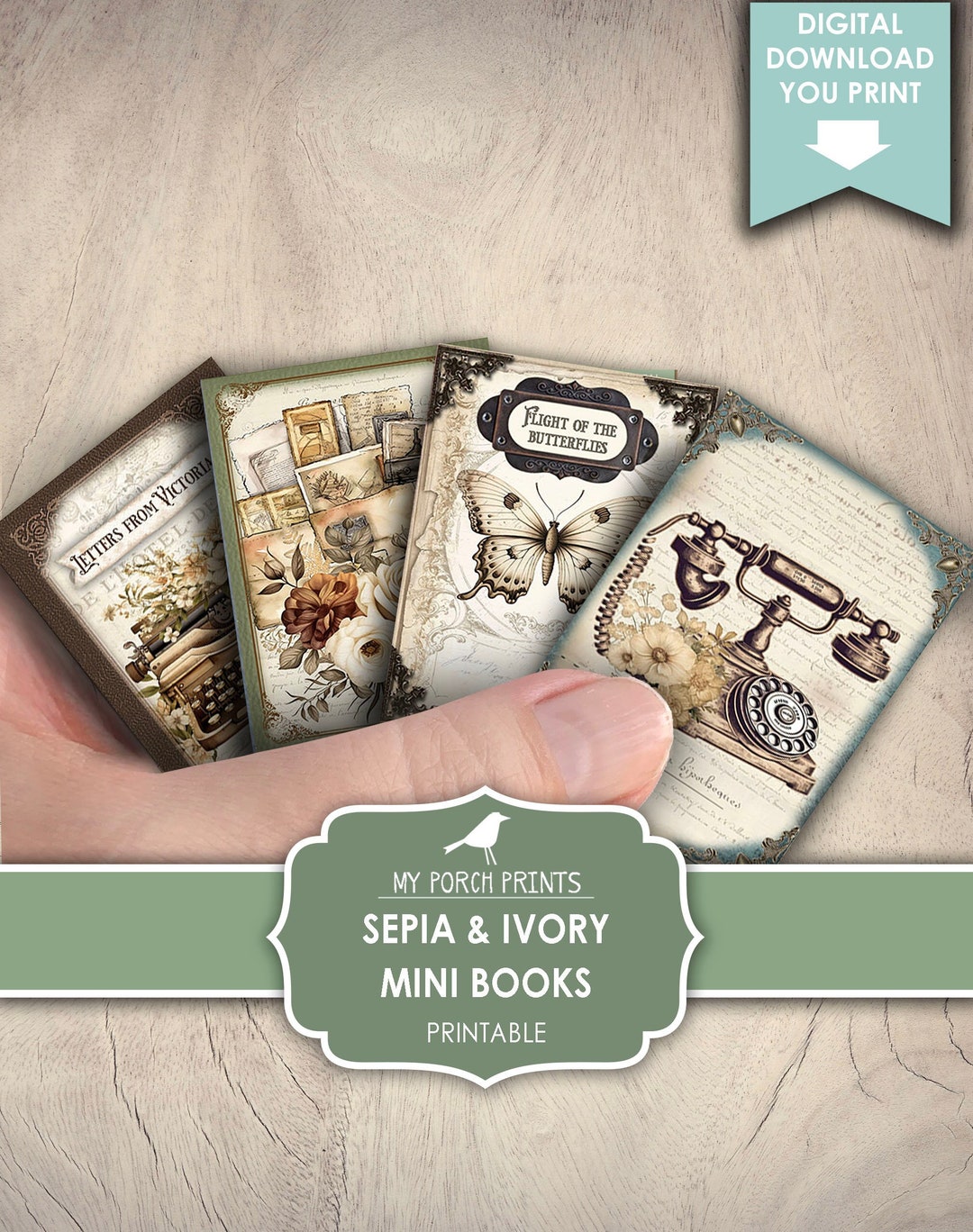 Mini Books, Sepia and Ivory, Junk Journal, Vintage, Miniature, Neutral ...