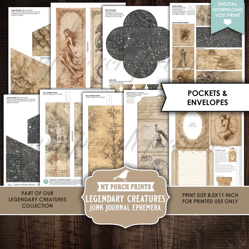 Legendary Creatures Junk Journal EPHEMERA, Kit, Magical, Neutral ...