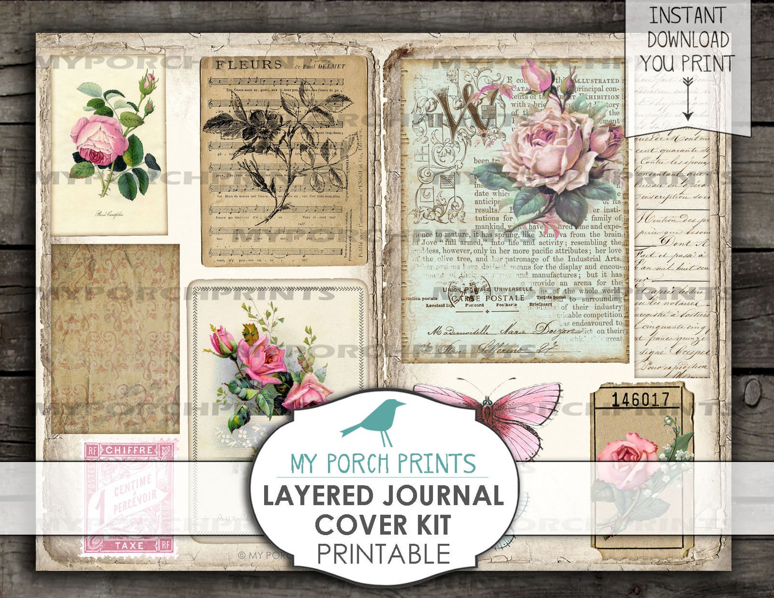 Layered, Journal Cover, Kit, Junk Journal Kit, Printable Ephemera ...