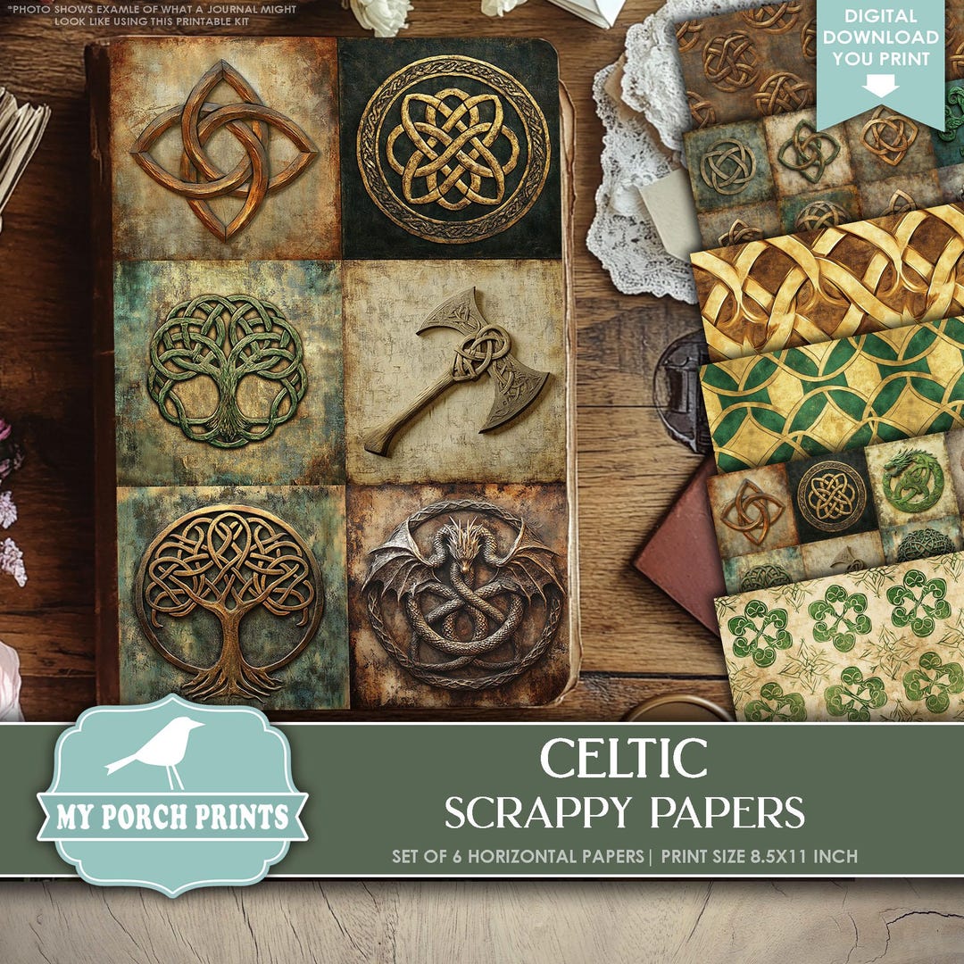 Celtic Scrappy Papers, Junk Journal, Green, Spring, St Patrick's ...