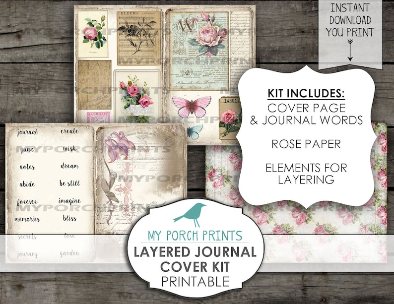 Layered, Journal Cover, Kit, Junk Journal Kit, Printable Ephemera ...