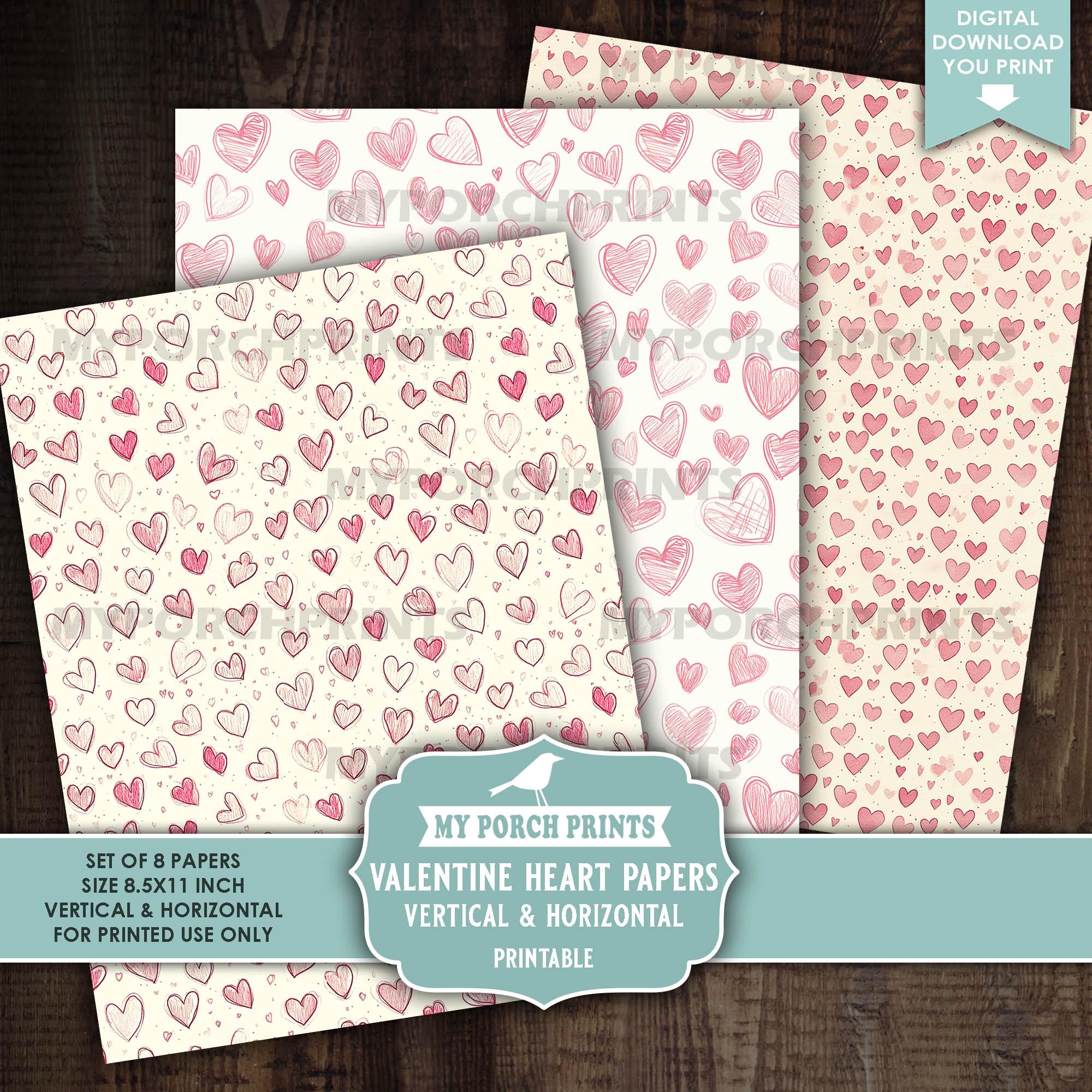 Valentine Heart Papers Junk Journal Red Pink Scrapbook Craft Backing ...