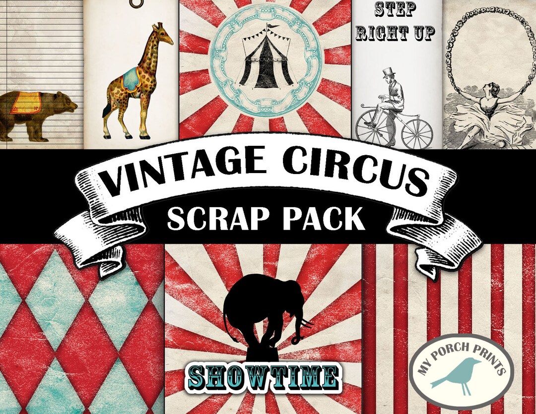 Vintage Circus, Scrap Pack, Junk Journal, Papers, 8.5x11 Inch ...