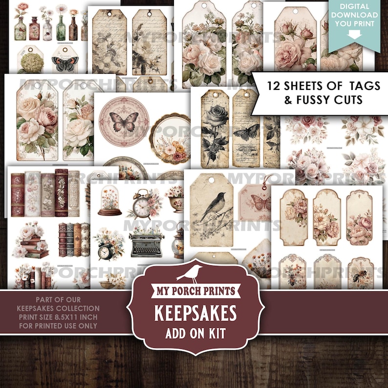 Keepsakes Junk Journal ADD-ON KIT, Ephemera, Burgundy, Vintage, Sepia ...