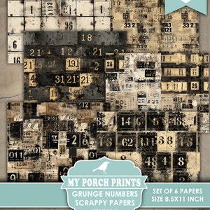 Grunge Number Scrappy Papers, Junk Journal Pages, Black, Vintage ...