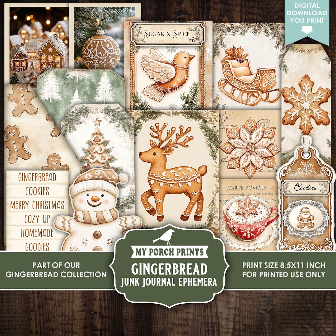 Gingerbread Junk Journal EPHEMERA, Kit, Vintage, Holiday, Cookie ...