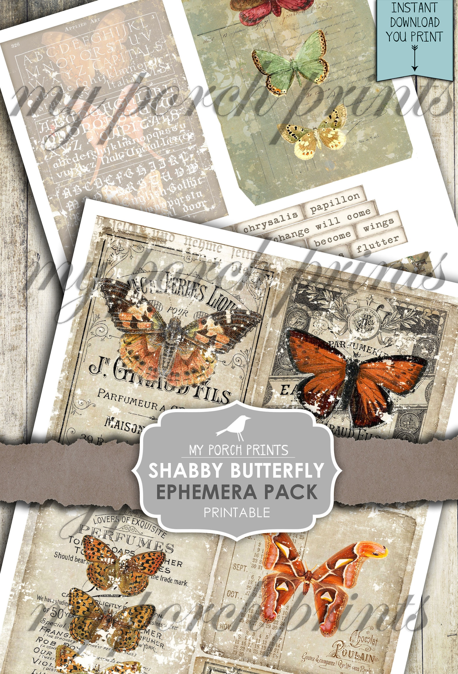 Junk Journal Ephemera Pack Shabby Butterfly Butterflies - Etsy