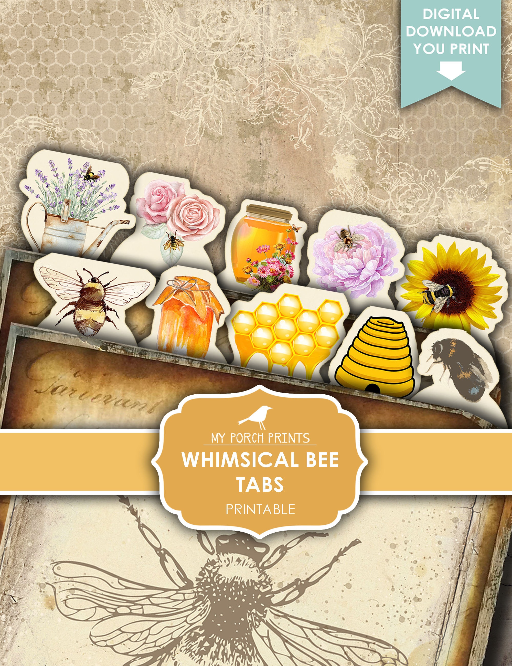 Junk Journal Bee Tabs Fussy Cut Whimsical Honey - Etsy